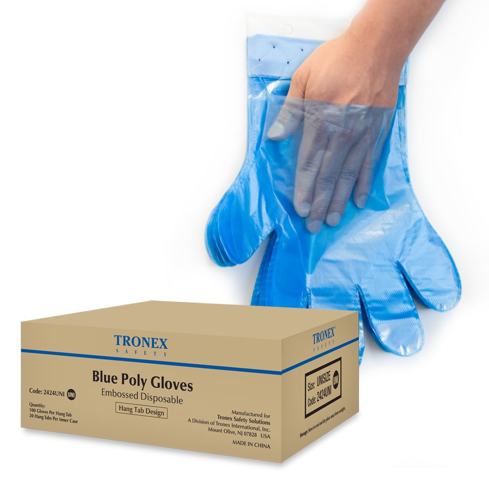 2000 Pack Tronex Blue Poly Disposable Gloves with Hang Tabs, Unisize ... 2000 Pack Tronex Blue Poly Disposable Gloves with Hang Tabs, Unisize ...