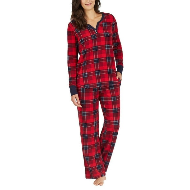 Nautica Nautica Womens 2 Piece Textured Microfleece Pajama Set Red