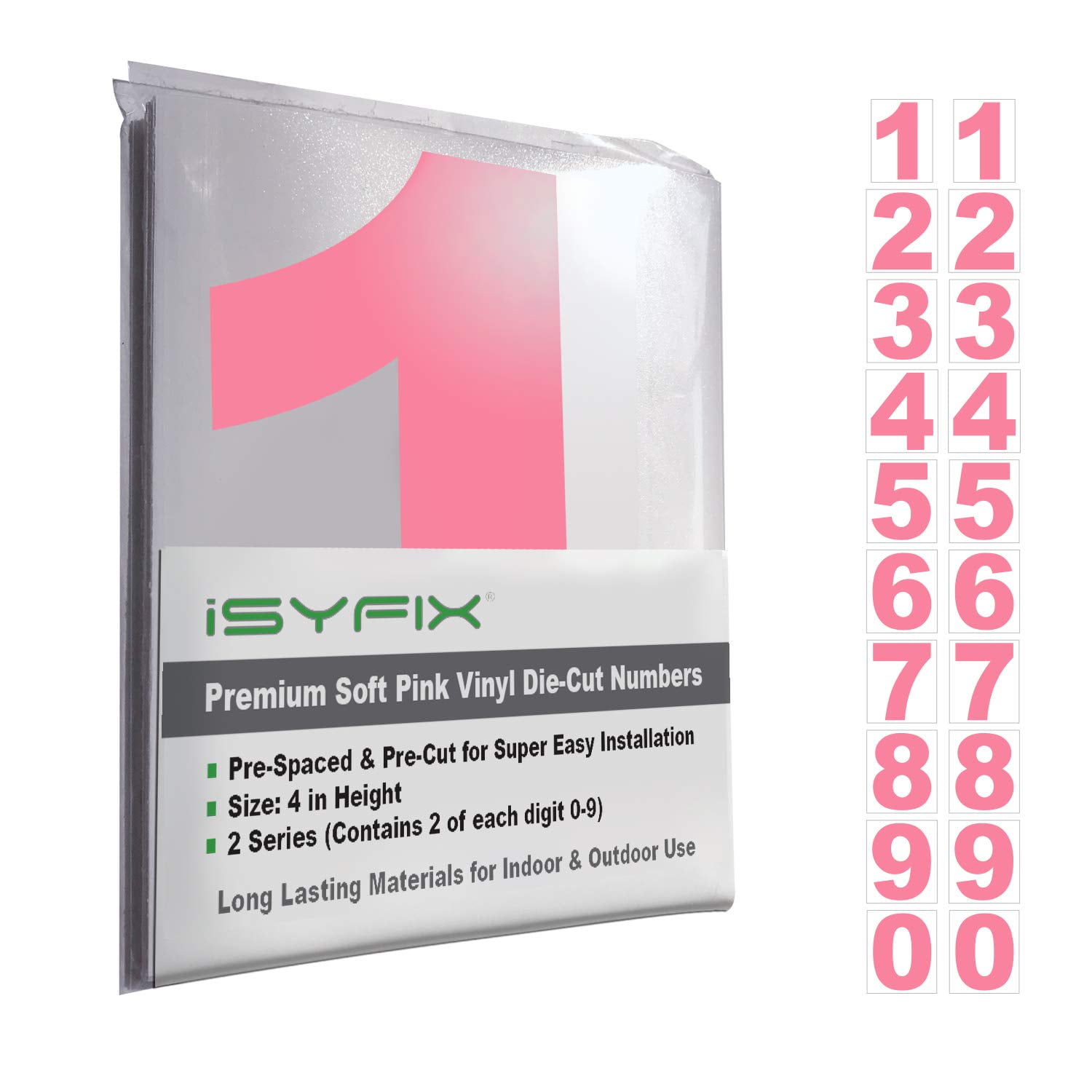 iSYFIX Pink Vinyl Numbers Stickers – 4 Inch Self Adhesive (2 Sets ...