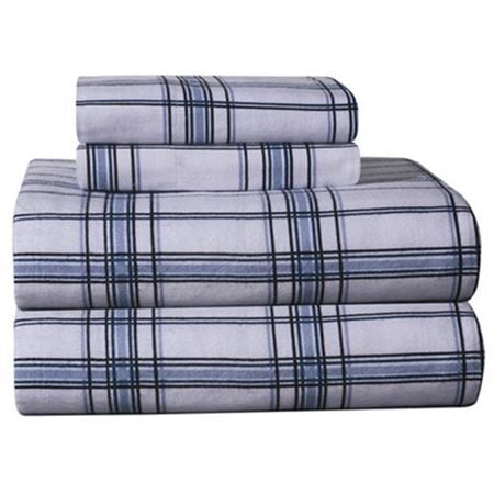 Heavy Weight Printed Flannel Sheet Set in Blue Plaid - Size: King ...