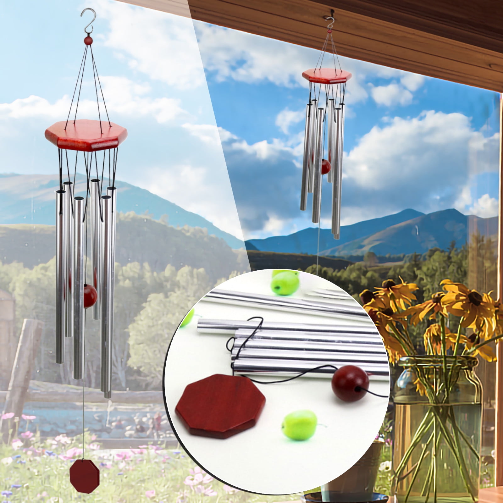 VBVC Creative Wood Metal Multi-Tube Wind Chime Car Interior with Cerium ...