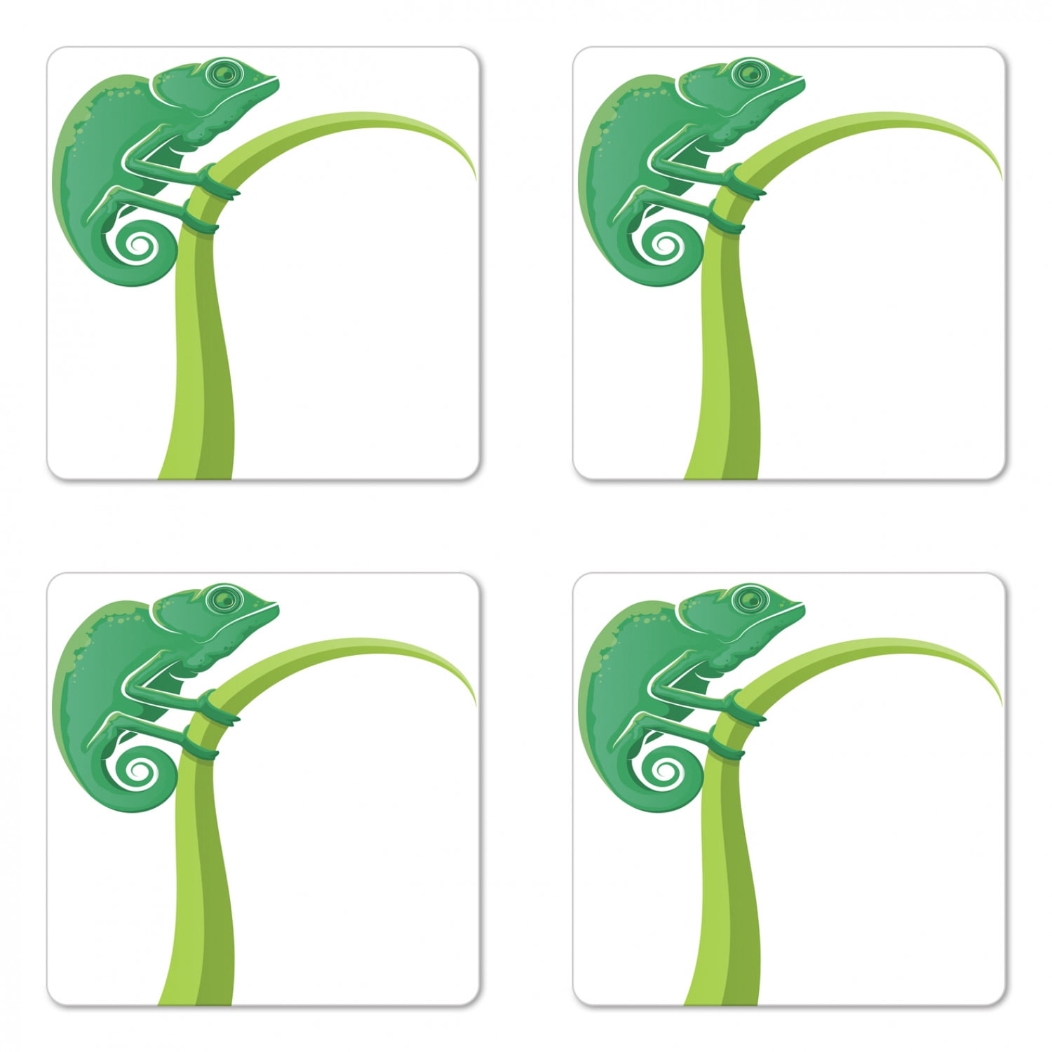 Reptile Coaster Set of 4, Exotic Grumpy Lizard Holding onto Grass with ...
