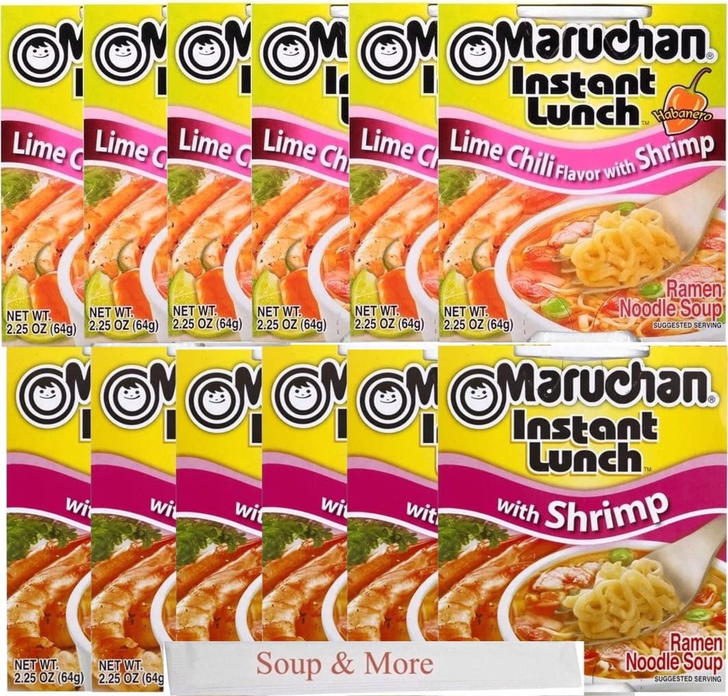 Maruchan Ramen Instant Cup Noodles 12 Count - 6 Shrimp Flavor & 6 Lime ...