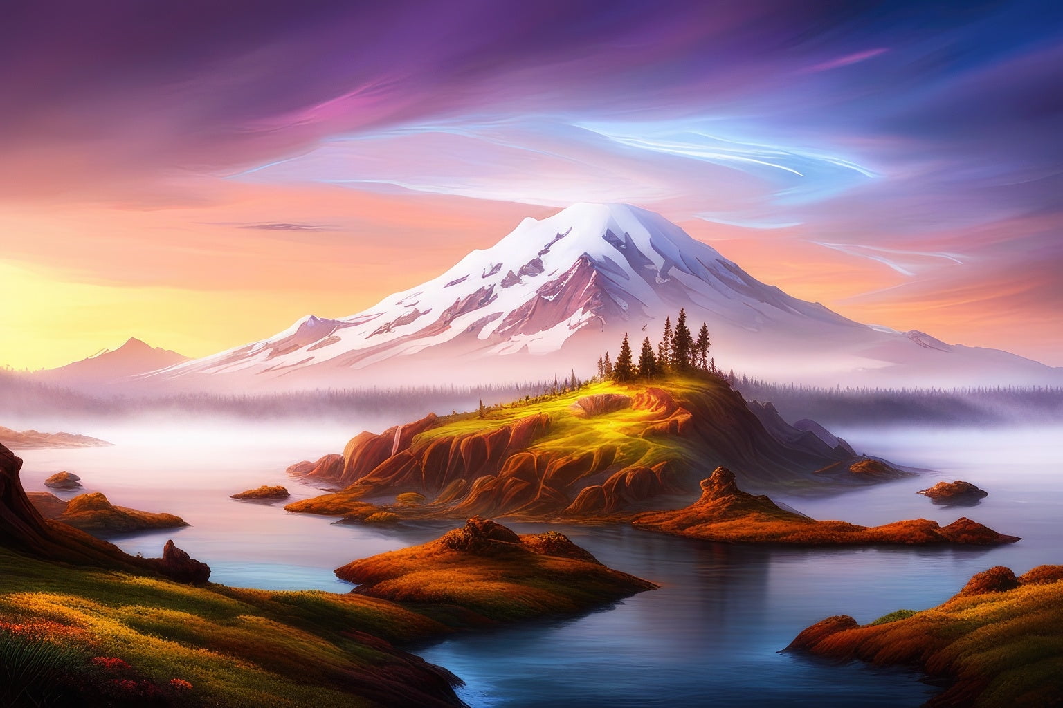 Mount Baker Scenic Landscape Digital Painting I - 12" x 18" Art Print ...
