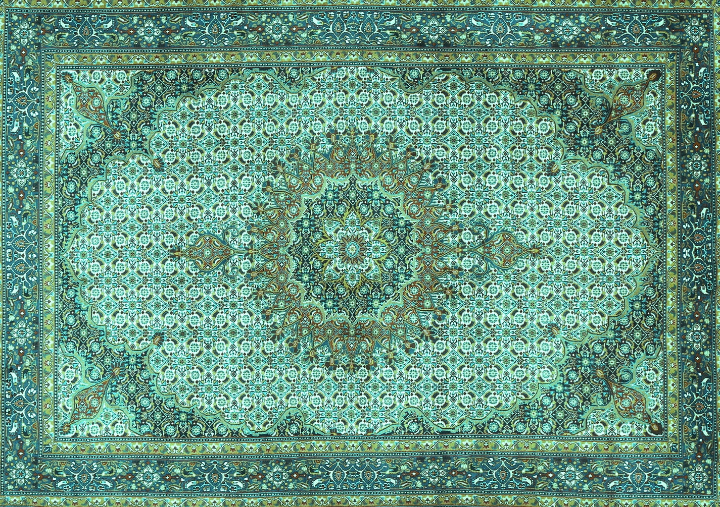 Ahgly Company Machine Washable Indoor Rectangle Medallion Turquoise ...