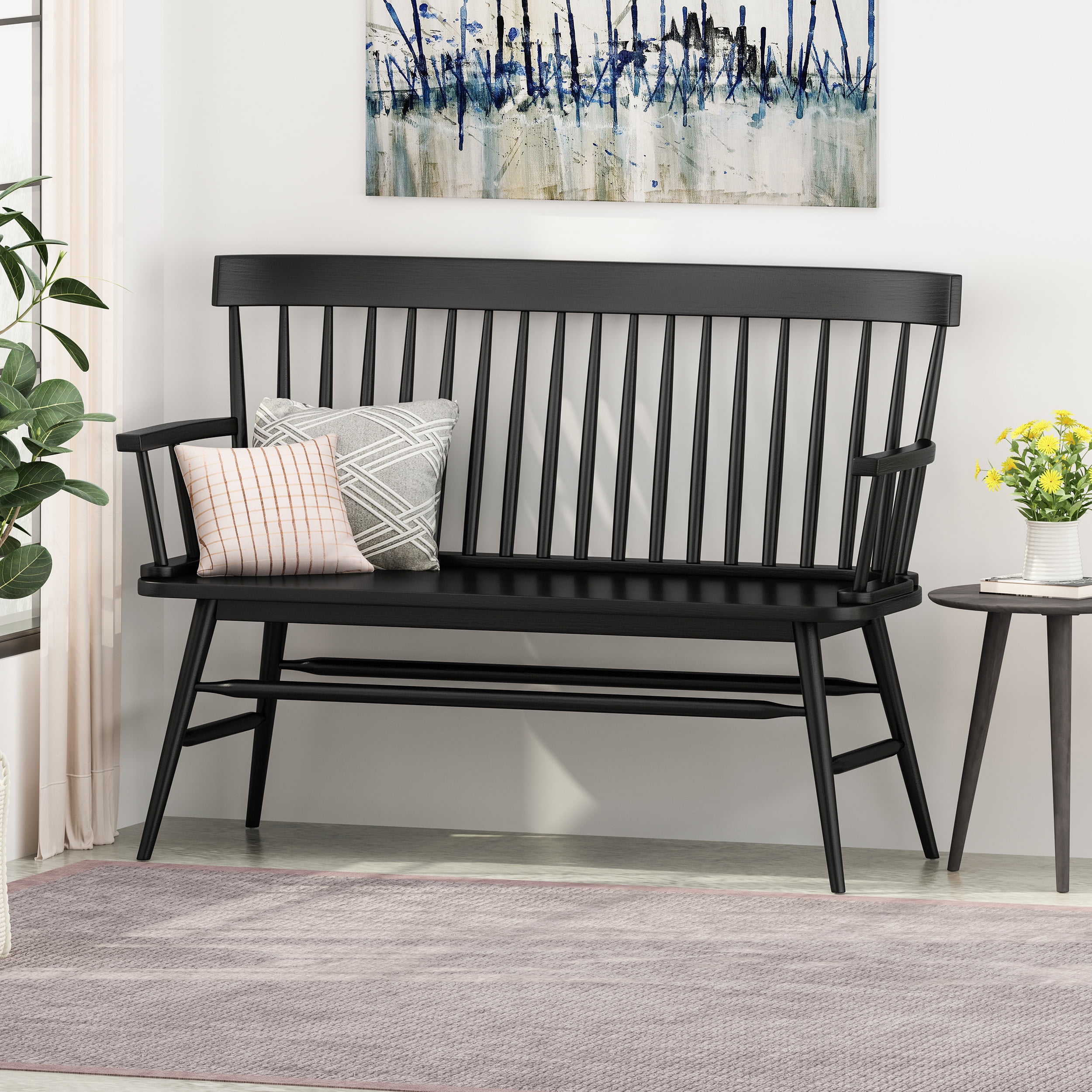 Noble House Maecy Farmhouse Rubberwood Bench, Black - Walmart.com