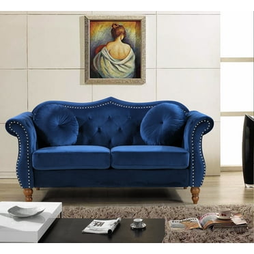 Uspridefurniture Wymore 79.5'' Velvet Rolled Arm Sofa,Blue - Walmart.com