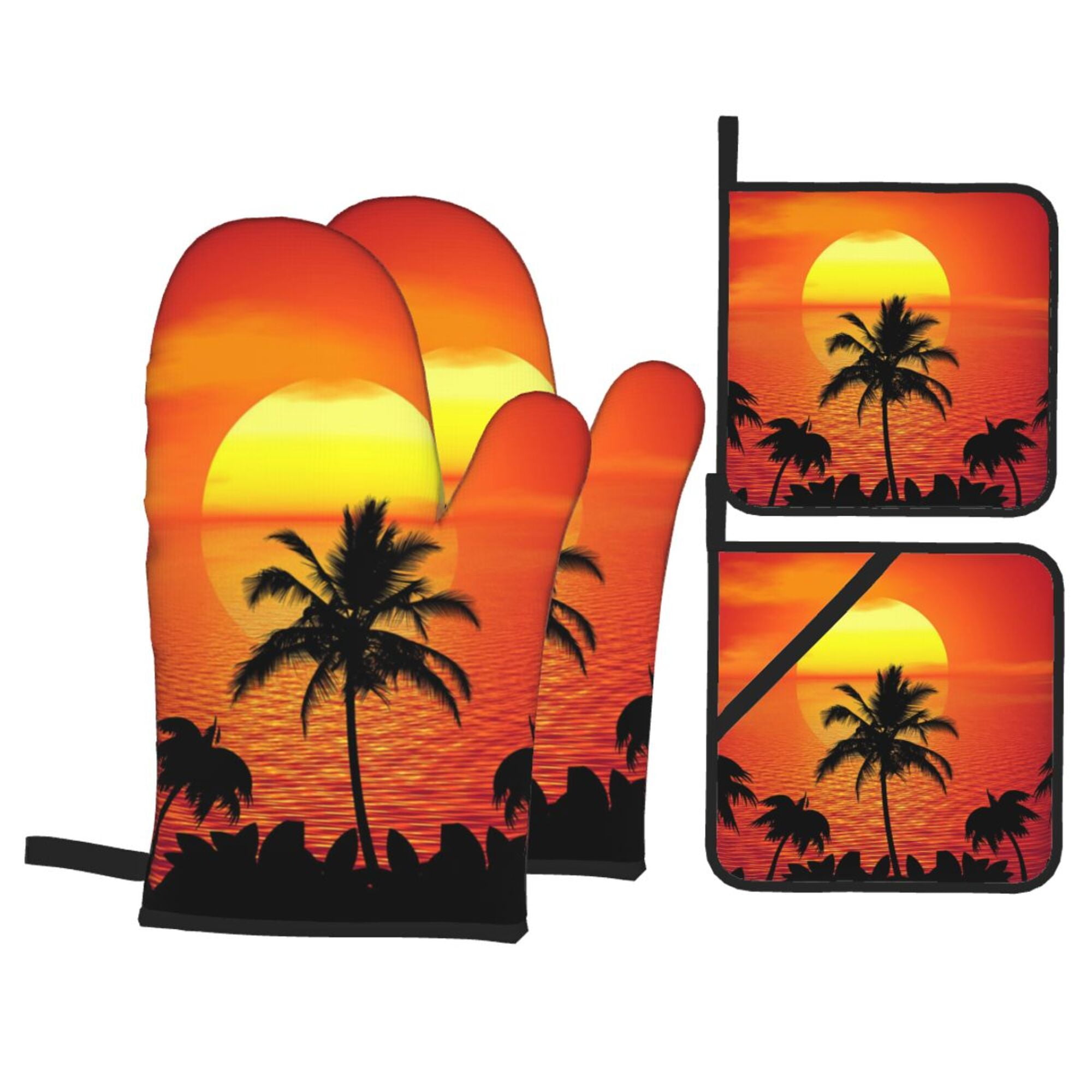 Sunset Palm Trees Oven Mitts And Pot Holders Sets Baking Sets For ...