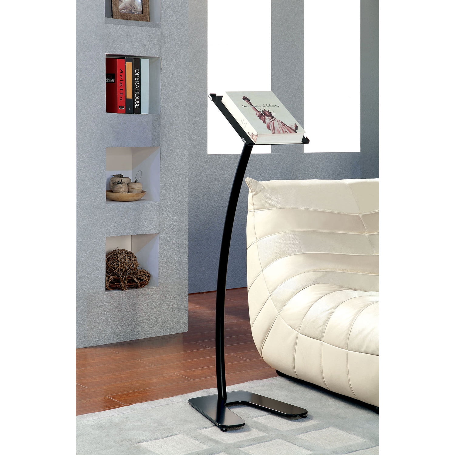Benzara Modern Style Curved Metal Book Stand with Rotating Top, Black ...