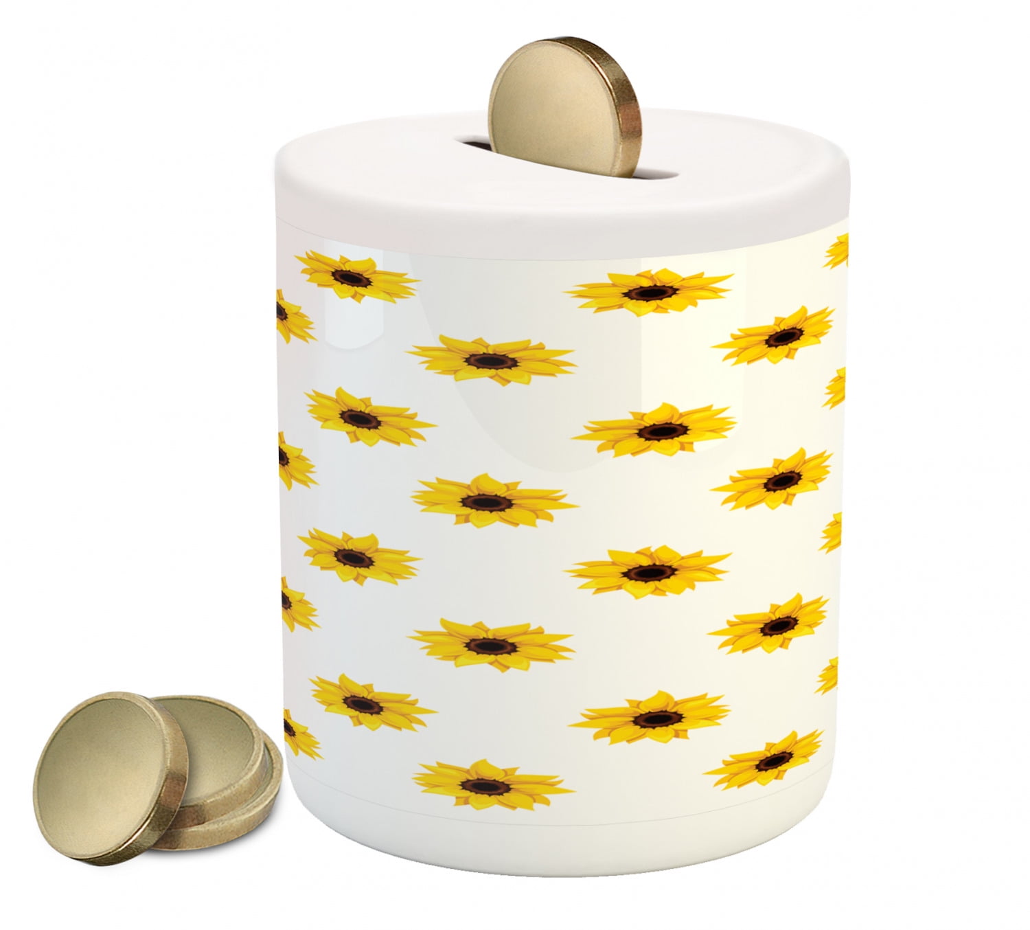 Sunflower Piggy Bank, Sunflower Pattern on a White Background Vibrant ...