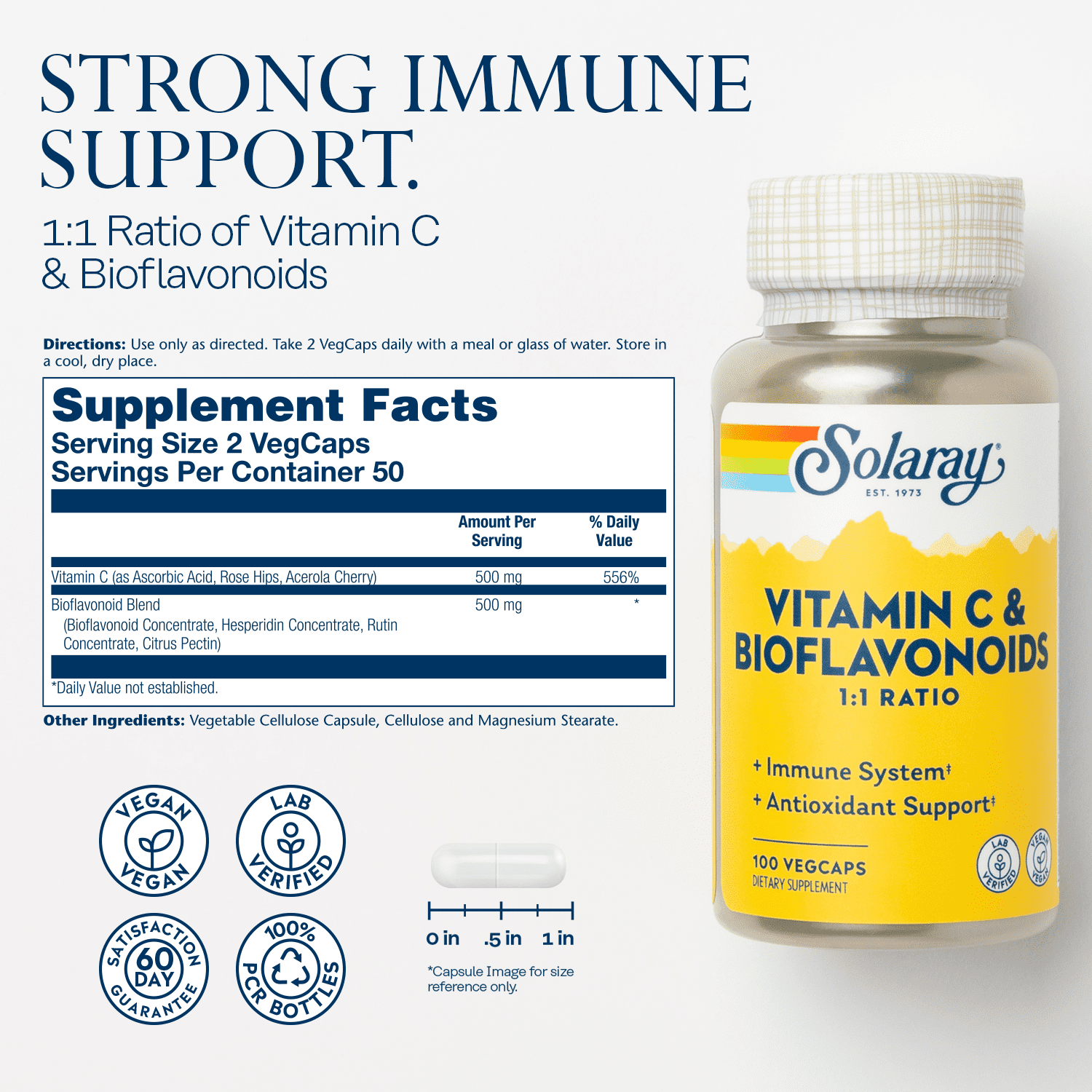 Solaray C w/ Bioflavonoids, Veg Cap (Btl-Plastic) 500mg | 100ct