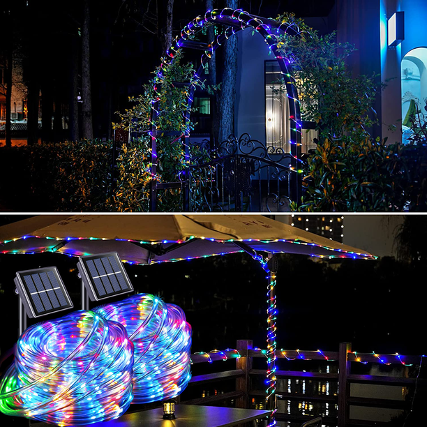JUHEFA Solar Rope Lights 33FT 100LED for Pool, 8 Modes Outdoor ...