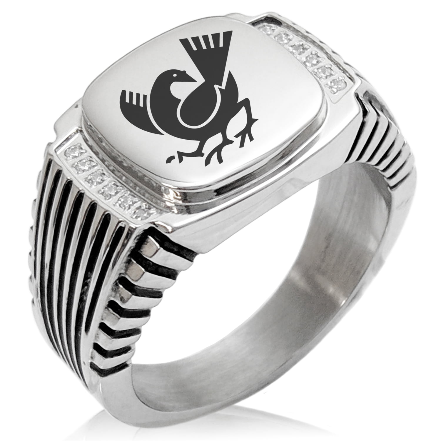 Stainless Steel Yata Crow Kamon Crest CZ Ribbed Needle Stripe Pattern ...
