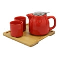 Bright Red Contemporary Ceramic 20oz Tea Pot With 2 Cups And Bamboo ...
