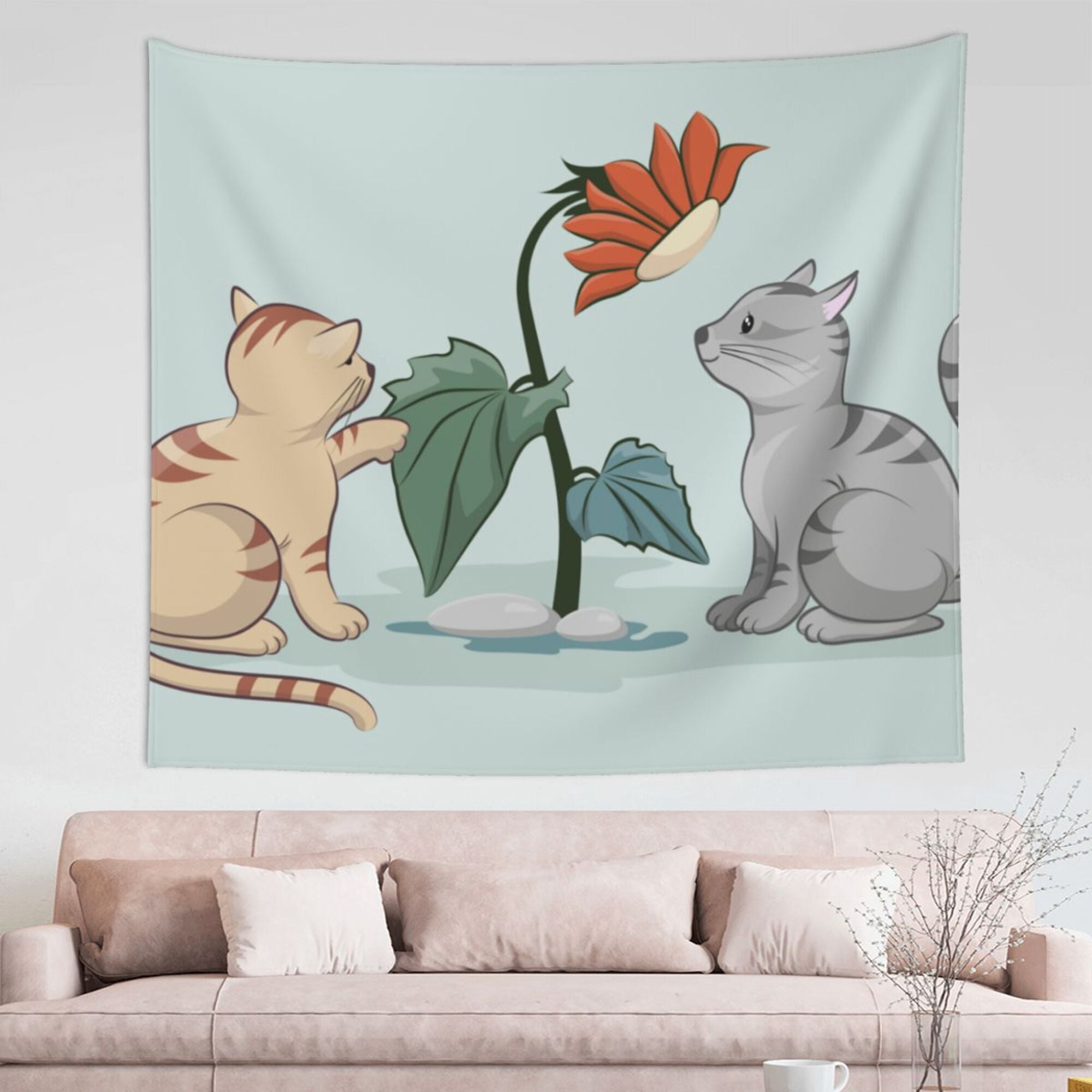 Cute Cats Tapestry, Illustration Style Wall Decor Home Decor Bedroom ...