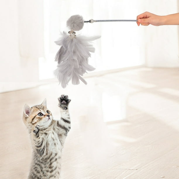Cat Teaser Feather Toy, Feather Bell Funny Cat Stick Bite Wand Toy With ...