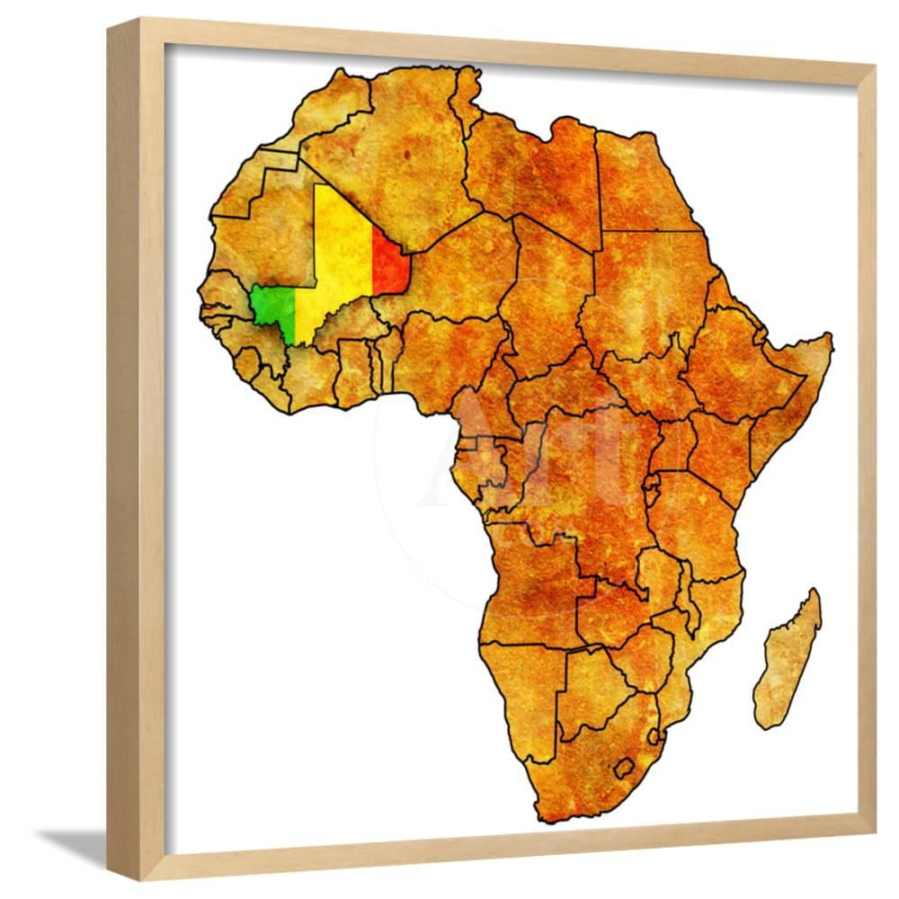 Mali on Actual Map of Africa, Framed Art Print Wall Art by michal812 ...