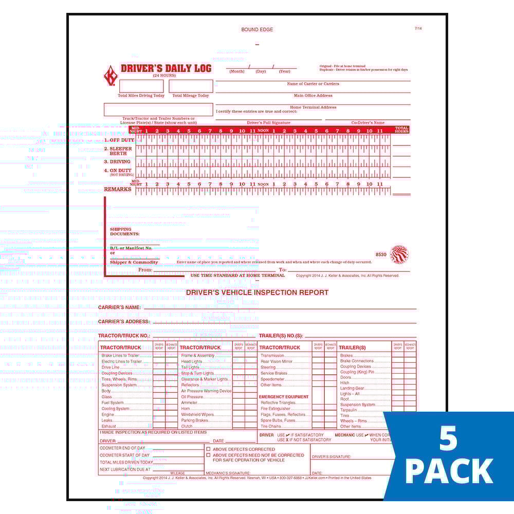 Daily Log Book 5-Pack(155 Forms) for Truckers, 2-In-1 with Detailed ...