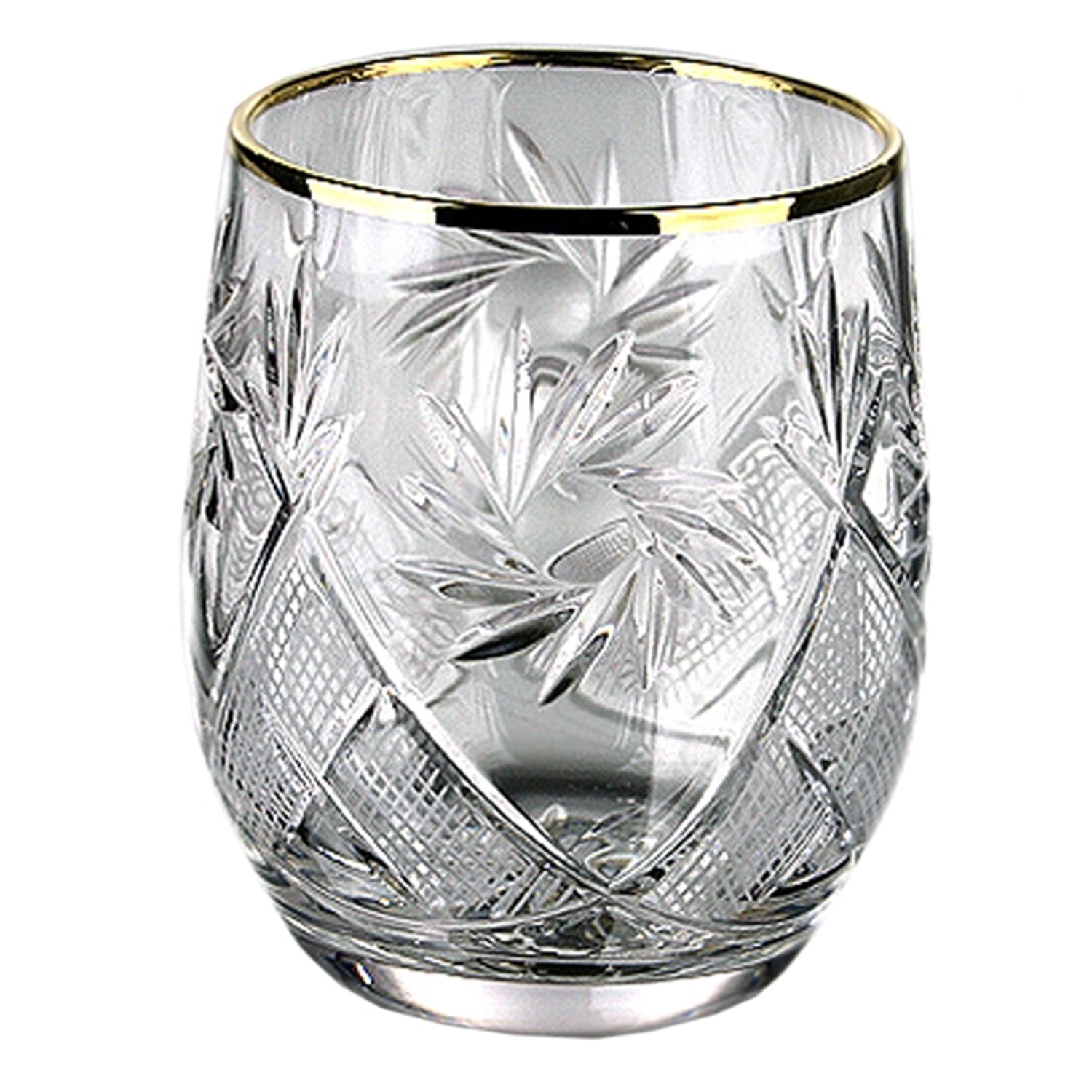 Set of 6 Crystal Cut Beverage Glassware Set - 8 oz, Gold Rim - Walmart.com