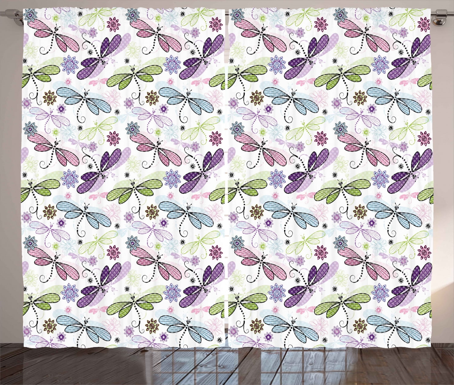Dragonfly Curtains 2 Panels Set, Abstract Bugs with Ethnic Hippie Style ...