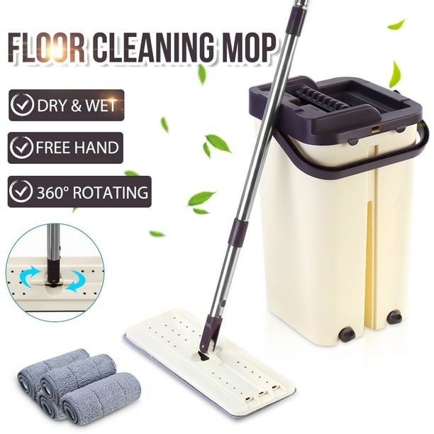 Flat Floor Mop and Bucket Floor Cleaning, Wet & Dry Self Cleaning Mop ...