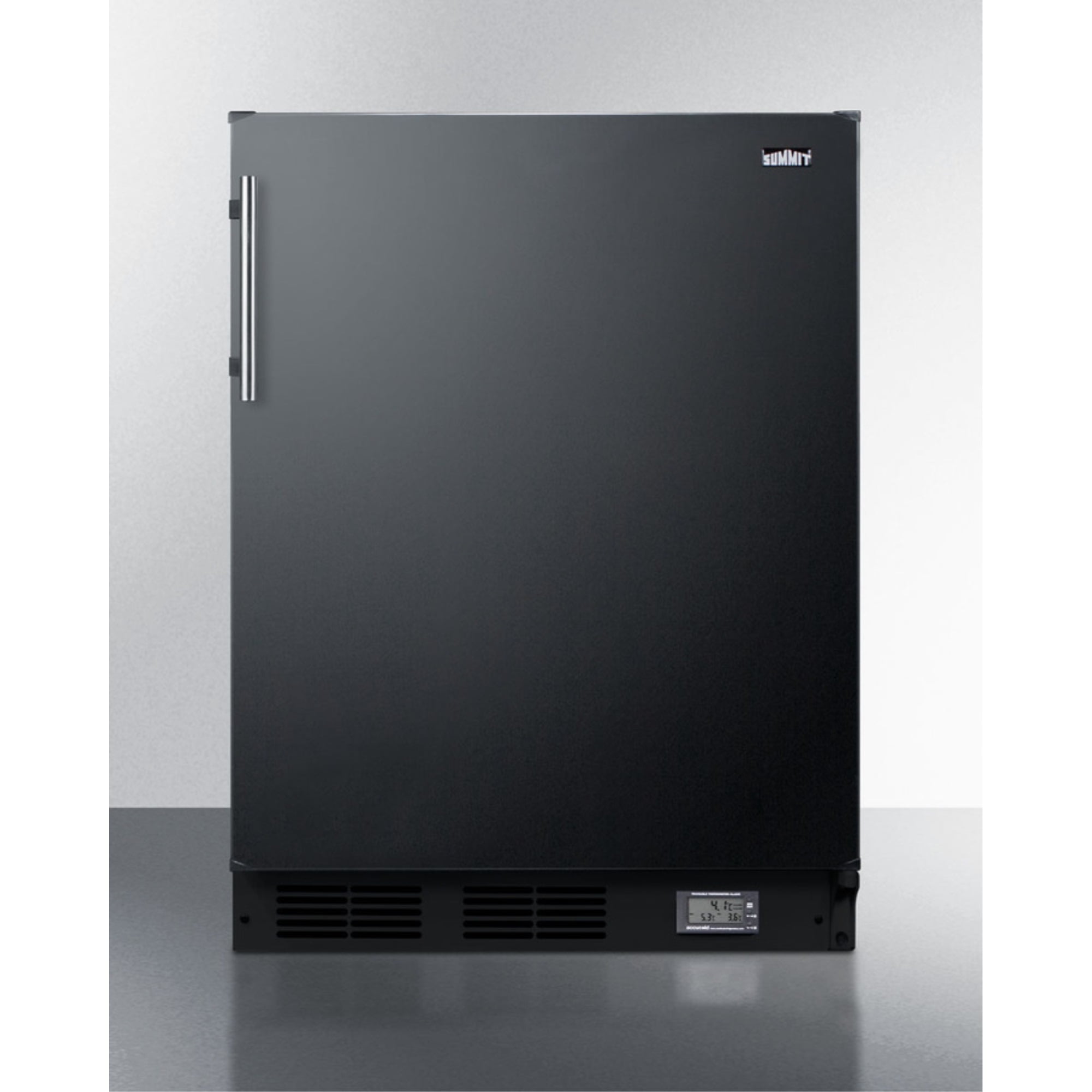 Counter height break room refrigerator-freezer in black with NIST ...