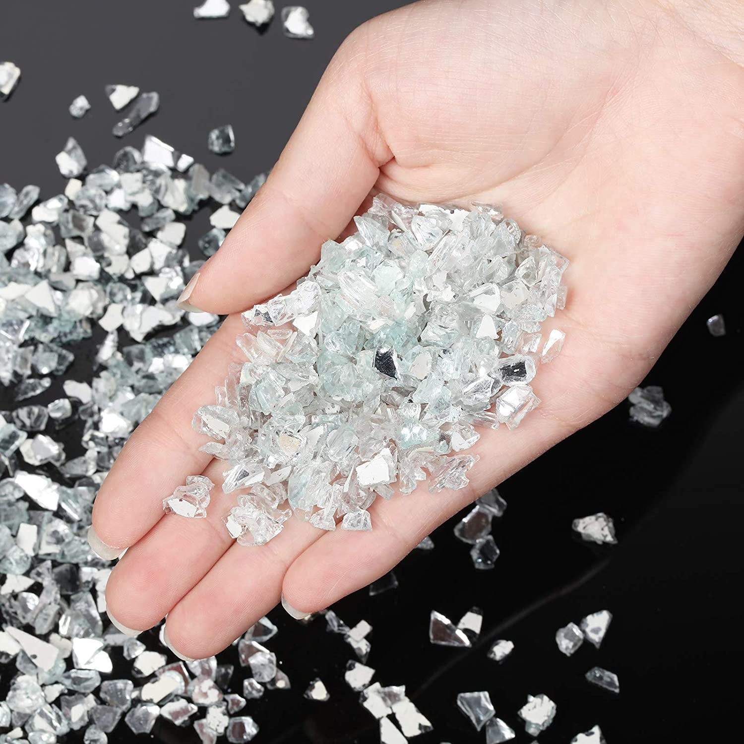 2 Pound Crushed Glass Broken Glass Pieces Reflective Tempered Crushed Mirror Pieces Decorative Crush Glass for Pool Bar Vase Fish Tank Garden