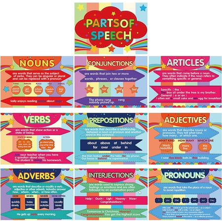 10 Pieces Parts of Speech Cutouts Bulletin Board Set for Language Arts ...