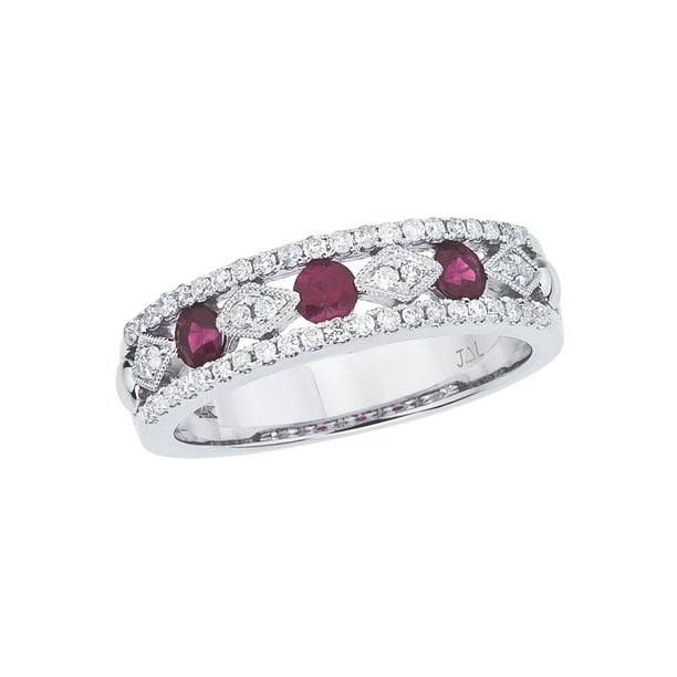 14k White Gold Ruby and Diamond Band - Walmart.com