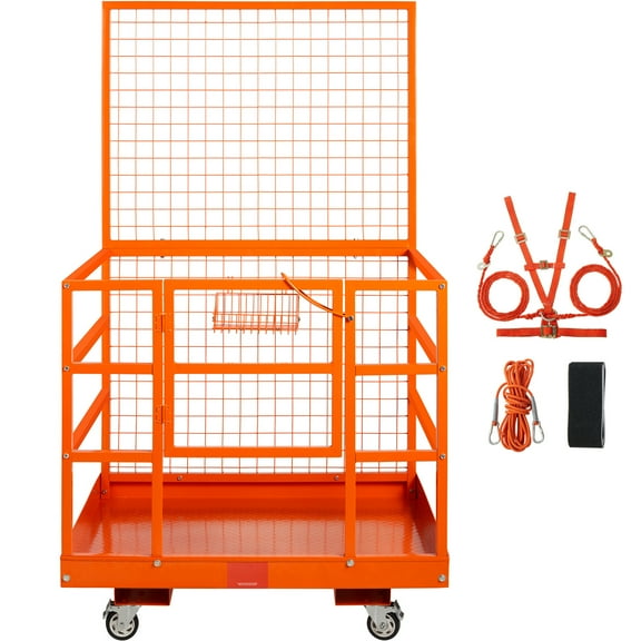 VEVOR Forklift Safety Cage Work Platform 43X45in 1400lbs w/ Wheels for ...