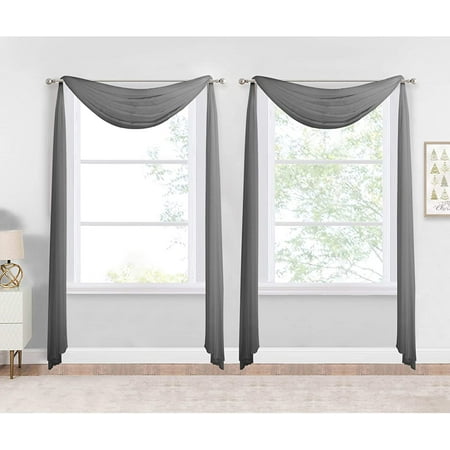 Dark Grey Scarf Valances for Windows, Decorative Soft Voile Sheer ...