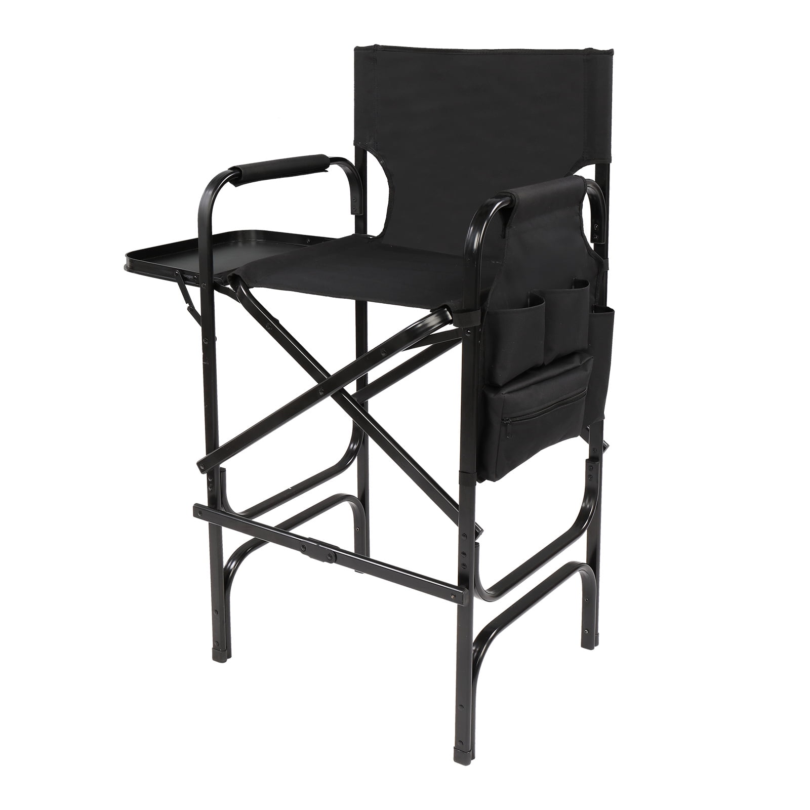 Omysalon 30" Tall Directors Chair Black Folding with Side Table Storage ...