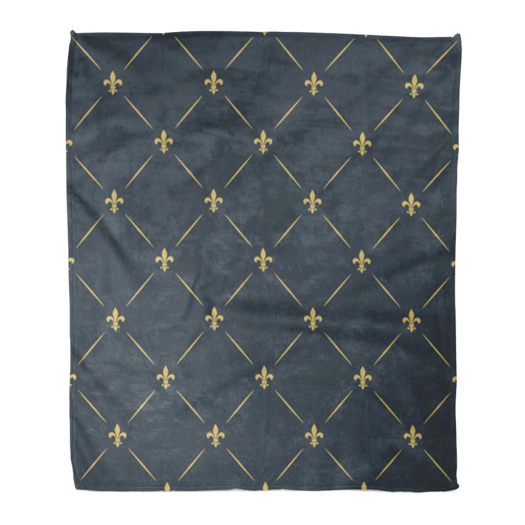 ASHLEIGH Throw Blanket 58x80 Inches Blue Antique Fleur De Lis Royal ...