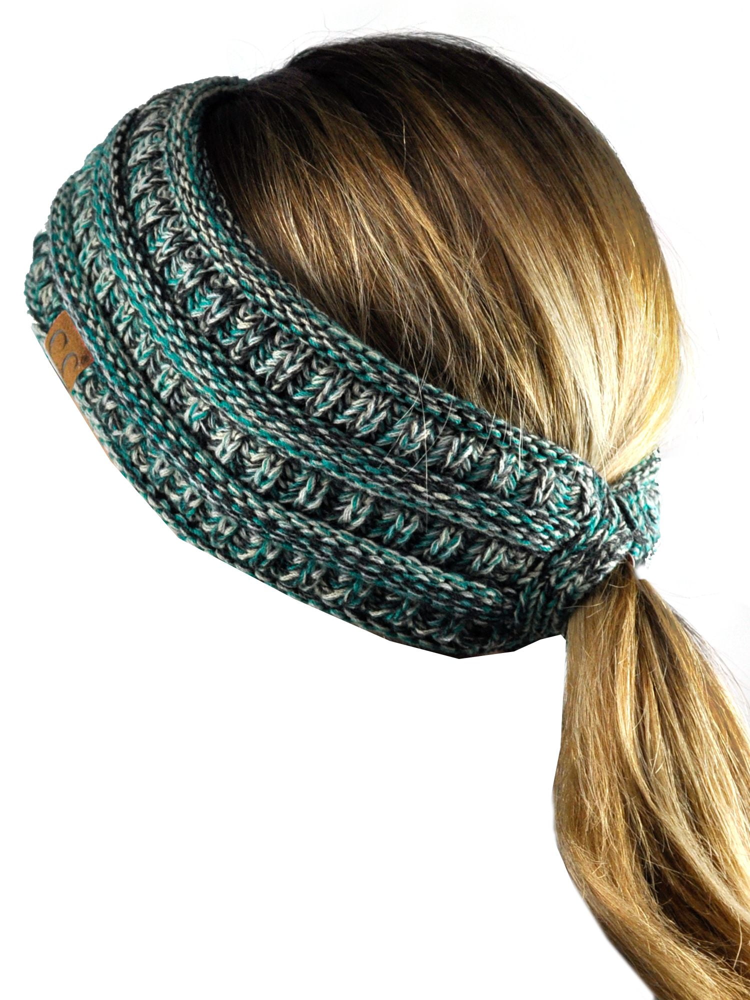 C.C Cable Knit Fuzzy Lined Ear Warmer Ponytail Pony Headband, 3 Tone ...
