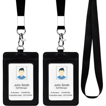 ID Badge Holder with Lanyard, Vertical PU Leather ID Badge Card Holder ...