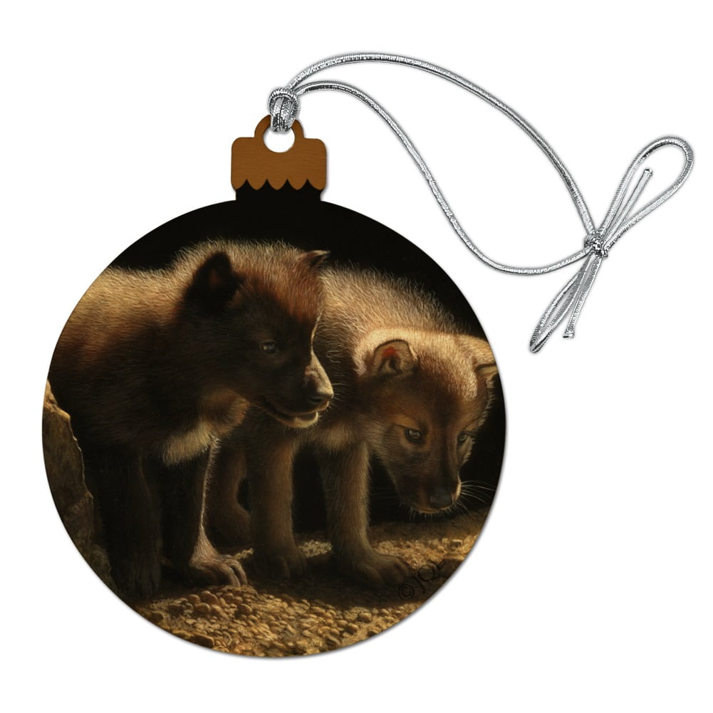 Curious Wolf Pups Wolves Wood Christmas Tree Holiday Ornament - Walmart.com