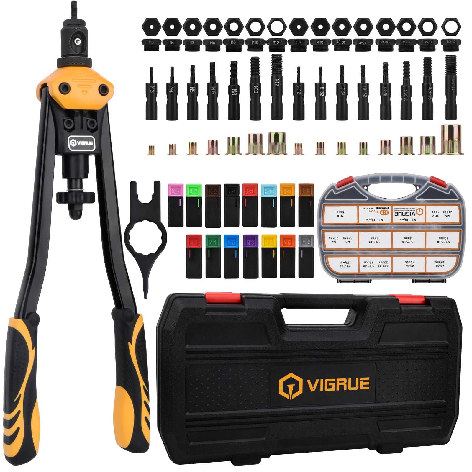 VIGRUE 16'' Rivet Nut Tool Kit Nutserts Rivnut Hand Tool Set with 15PCS ...