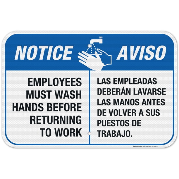 Employees Hand Washing Sign, Bilingual English Spanish, - Walmart.com