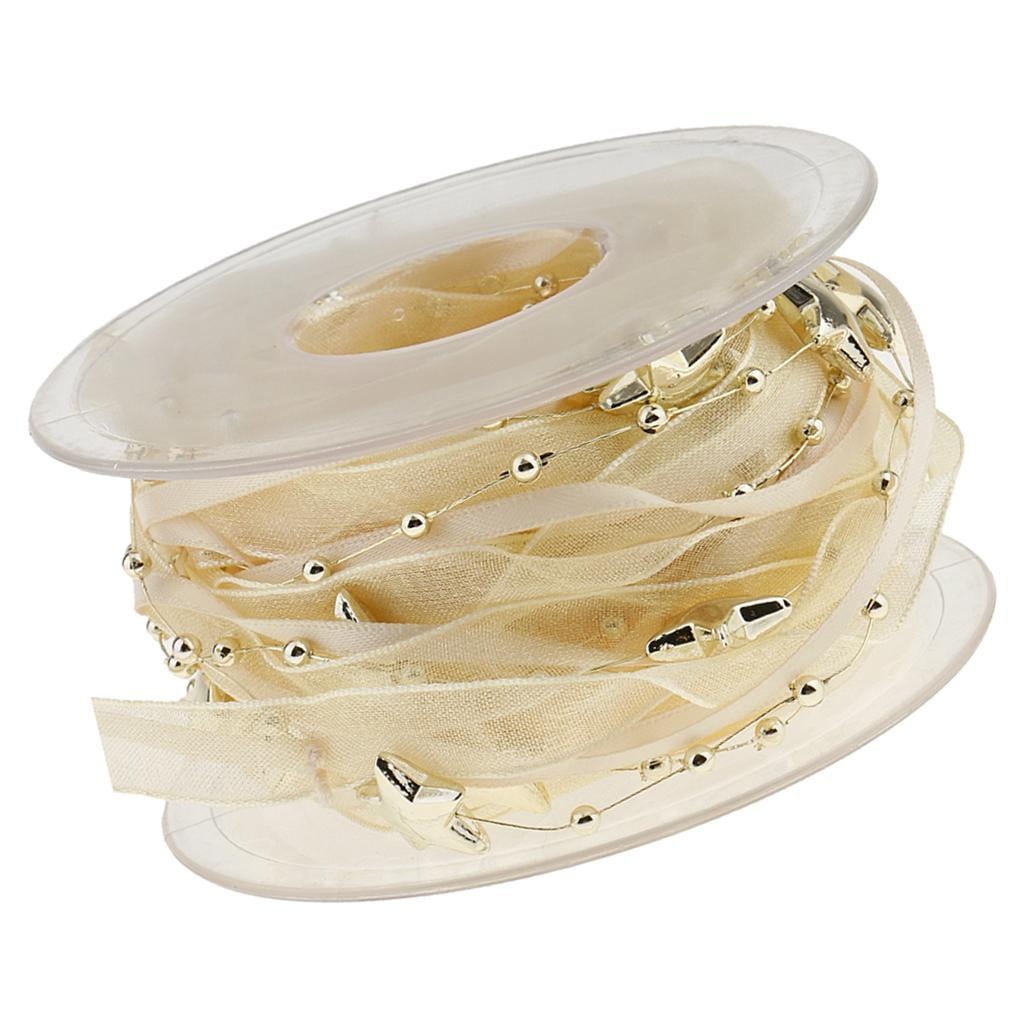 3 String Beaded Ribbon Pearl String Mesh Ribbon XMAS Wedding Wrapping ...
