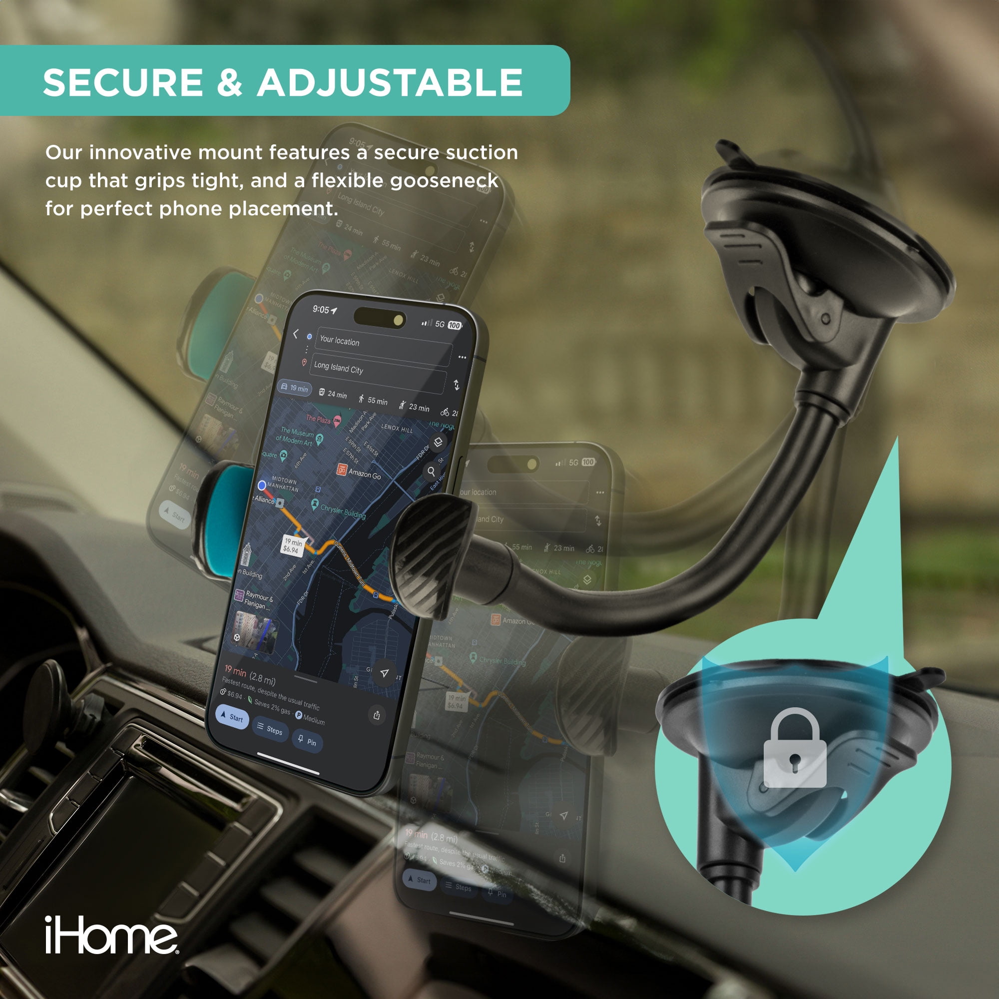 iHome Phone Mount for Cars with Adjustable Grip and 360 Rotating Neck Adjustable Gooseneck Black Red Walmart Business Supplies