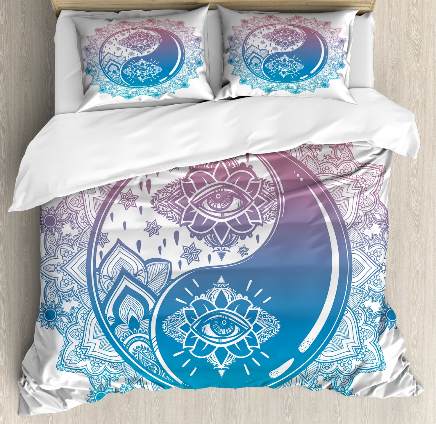 Ying Yang Duvet Cover Set Queen Size, Mandala Round Ombre Pattern with ...