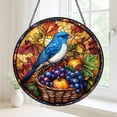 Autumn Harvest Bird Glass Window Hanging Decor, Round Fall Nature Scene ...
