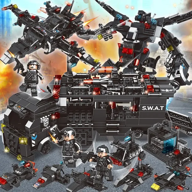 Building Blocks Swat Police Vehicle Robot Car Blocks, Children ...