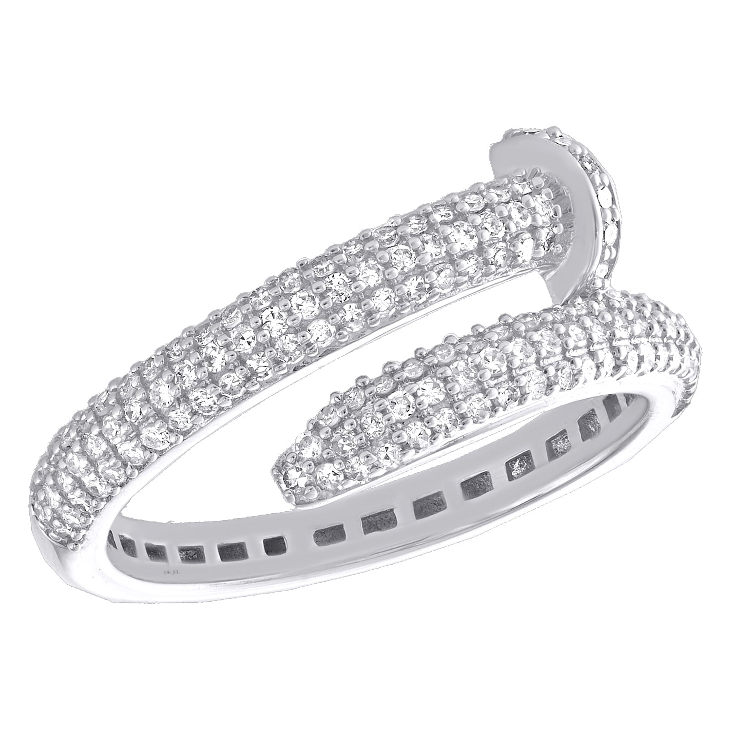 10K White Gold Round Diamond Spiral Nail Statement Band 9mm Pave Ring 1 ...