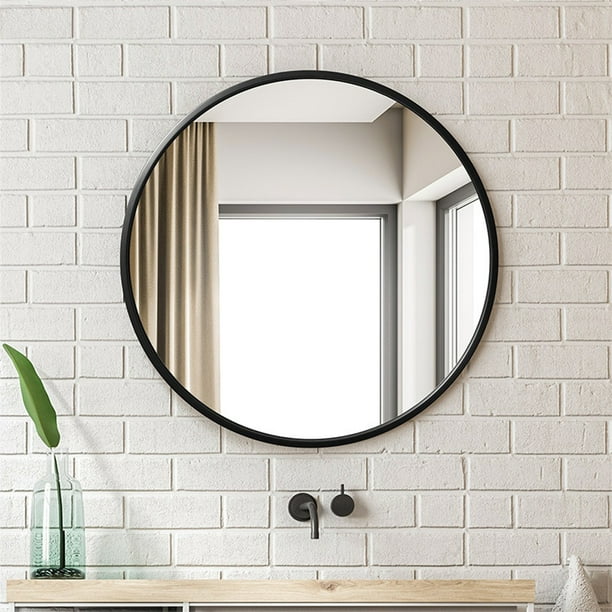 HOMPEN 20 Inch Round Wall Mirror, Metal Framed Round Bathroom Mirror ...
