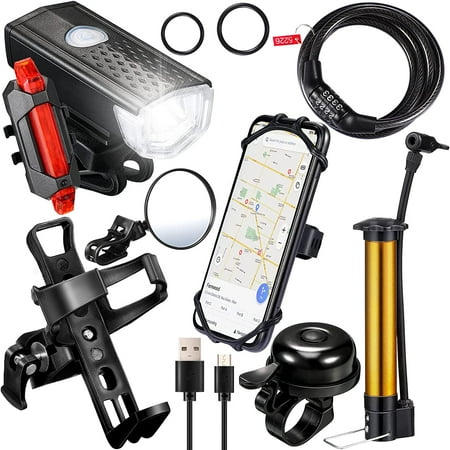 Datanly 7 Pieces Bicycle Accessories, Rechargeable Bicycle Light Set ...