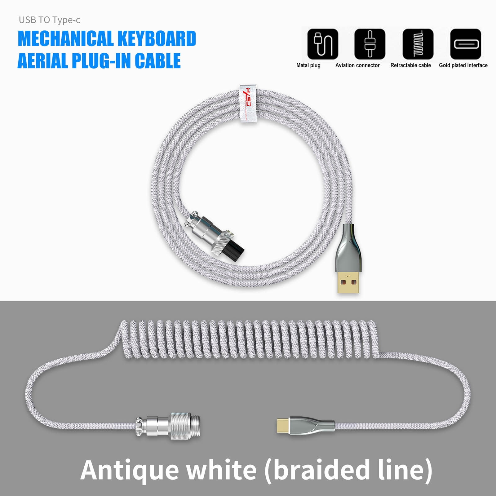 Dianli Mechanical Keyboard Cable Coiled Type-C USB Aviation Connector ...