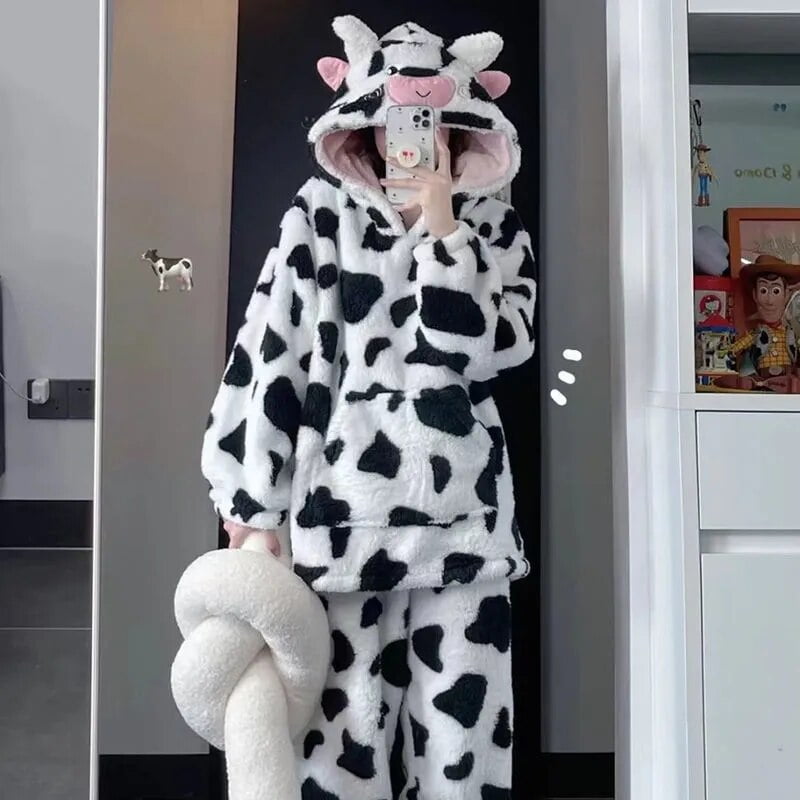Conjuntos de pijamas con capucha de vaca para mujer, ropa de dormir ...