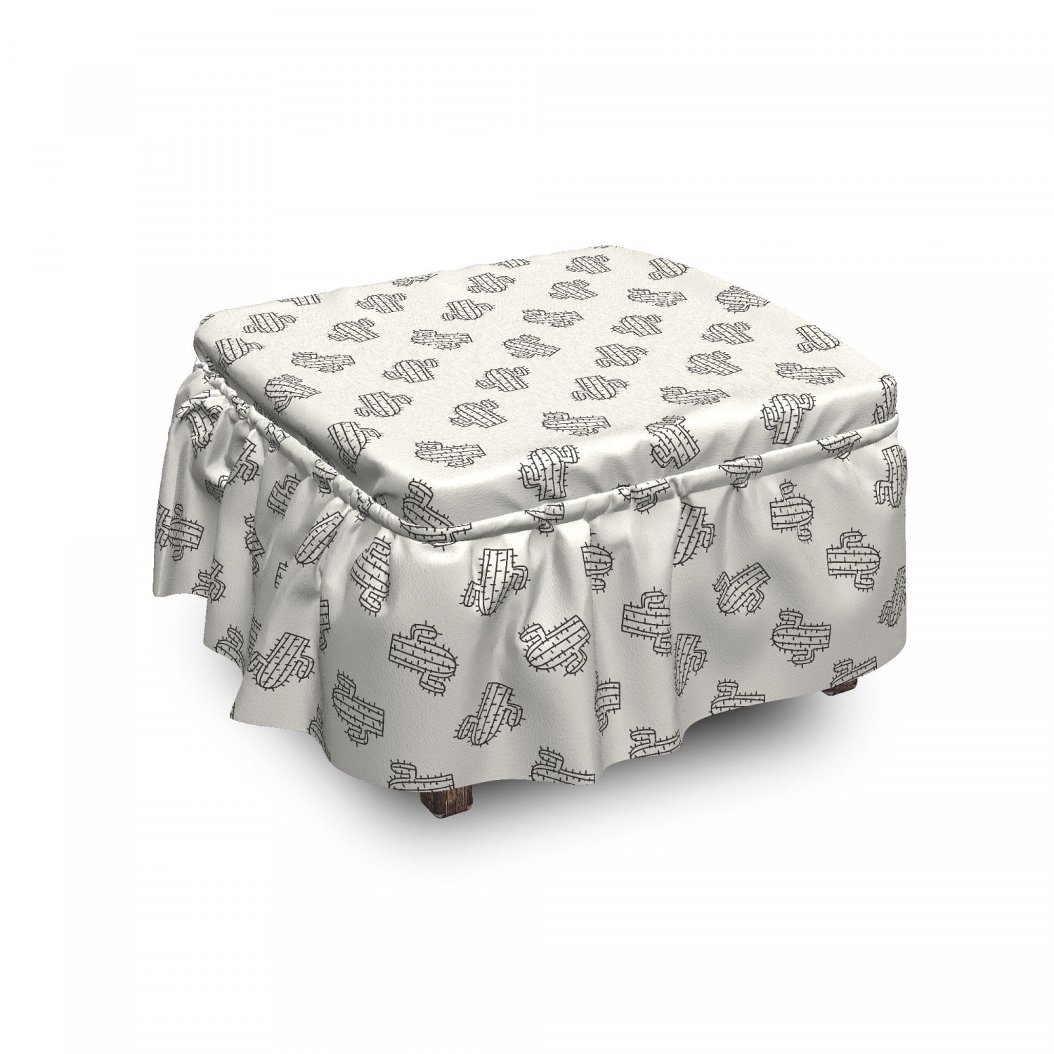 Cactus Ottoman Cover, Doodle Exotic Plant, 2 Piece Slipcover Set with ...