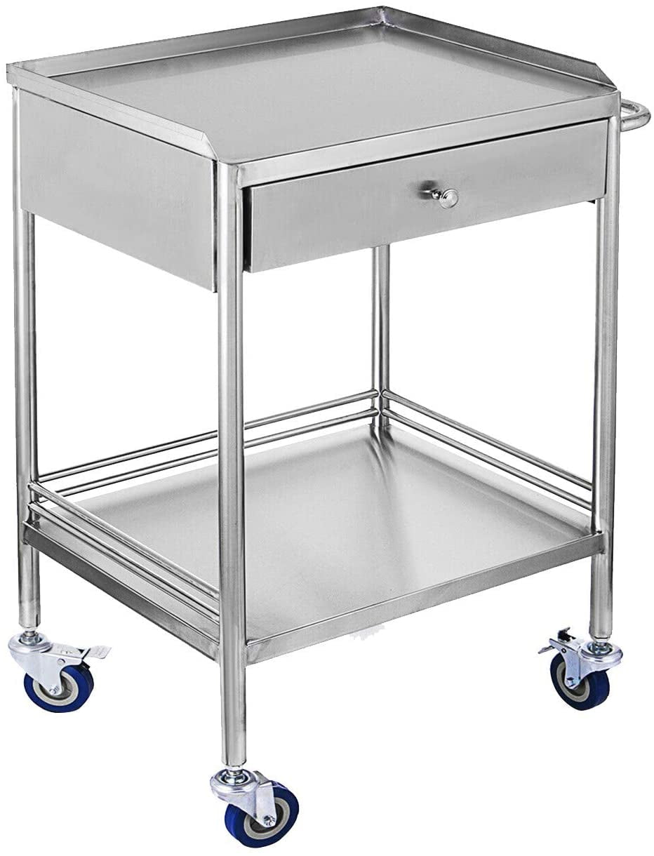 WUZSTAR 2-Layer Medical Trolley Stainless Steel Lab Cart Mobile Trolley ...
